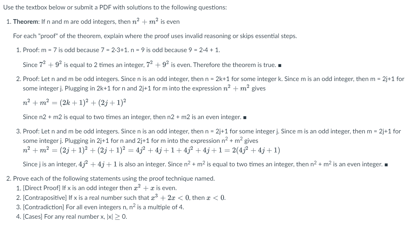 Solved Use the textbox below or submit a PDF with solutions | Chegg.com