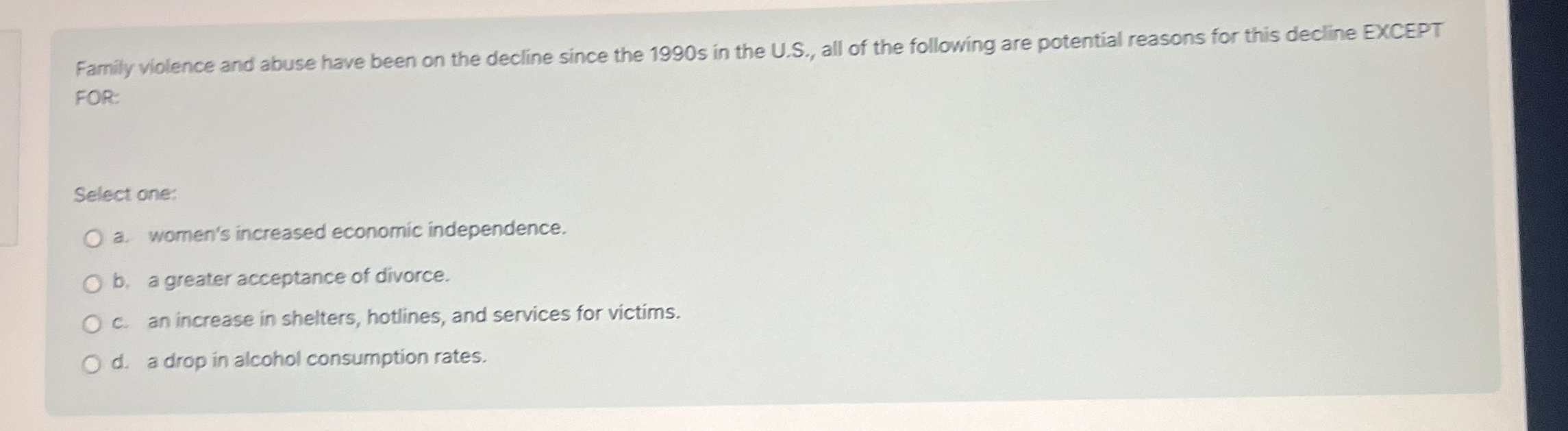 Solved Family violence and abuse have been on the decline | Chegg.com