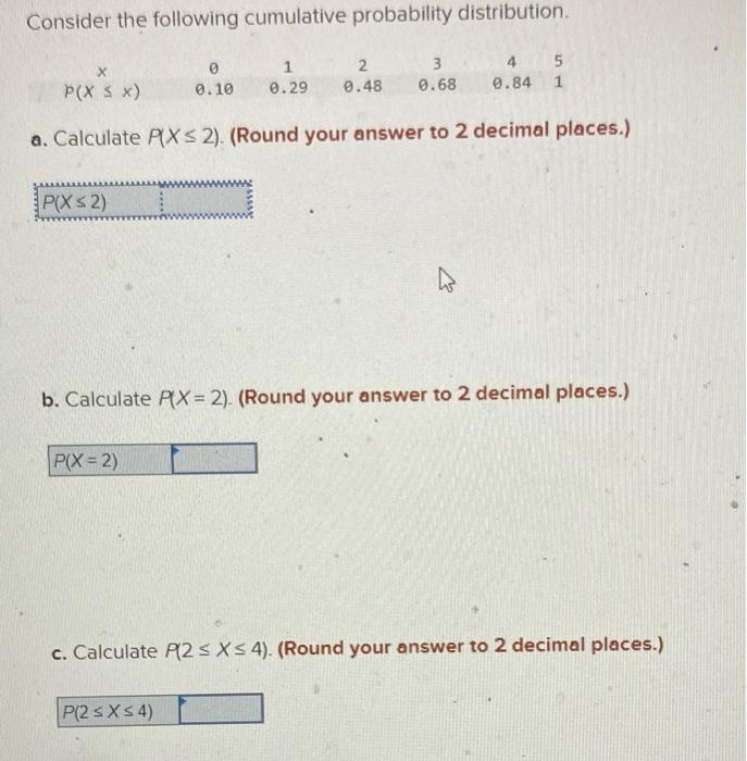 Solved Consider the following cumulative probability | Chegg.com