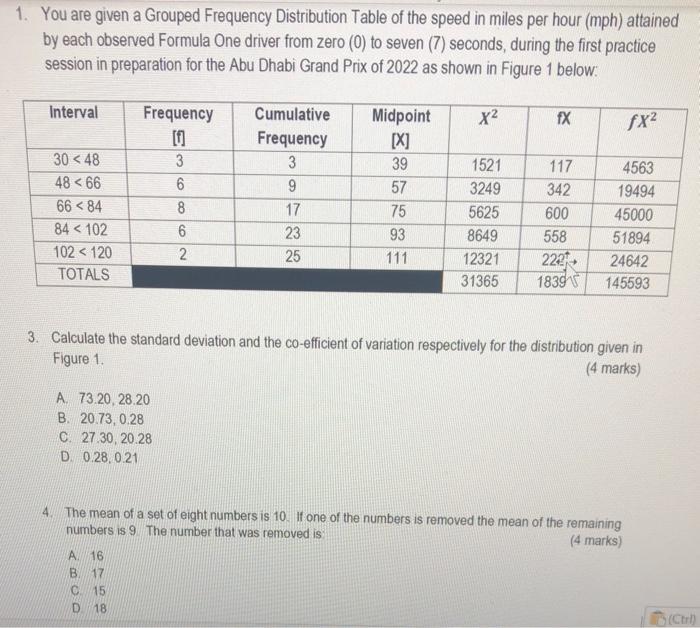 Solved 1. You are given a Grouped Frequency Distribution | Chegg.com