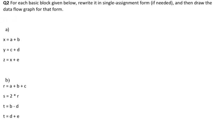 Solved Q2 For each basic block given below, rewrite it in | Chegg.com