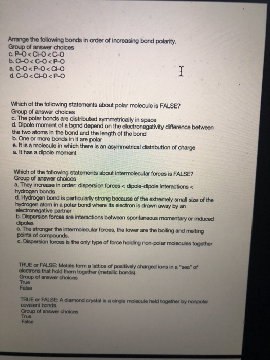 Solved Arrange the following bonds in order of increasing | Chegg.com