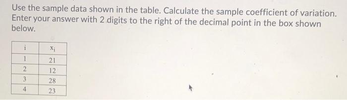 Solved Use the sample data shown in the table. Calculate the | Chegg.com