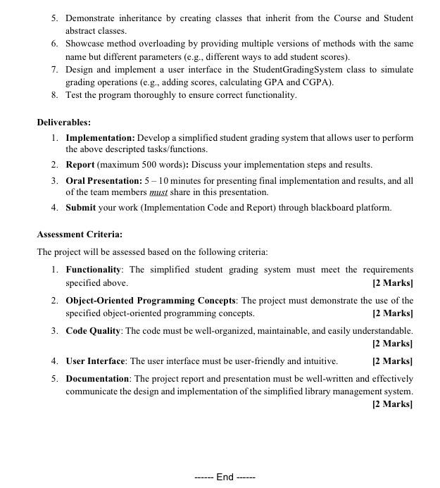 Solved Project Title: Simplified Student Grading System | Chegg.com