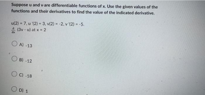 Solved Suppose u and v are differentiable functions of x. | Chegg.com