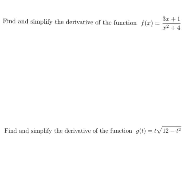 Solved find and simplify the derivative of the function | Chegg.com
