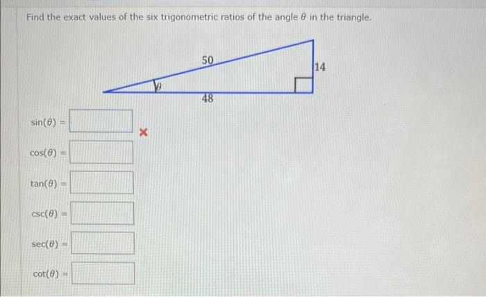 Solved Find the exact values of the six trigonometric ratios | Chegg.com