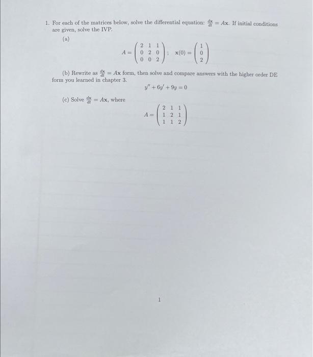 Solved 1. For each of the matrices below, solve the | Chegg.com