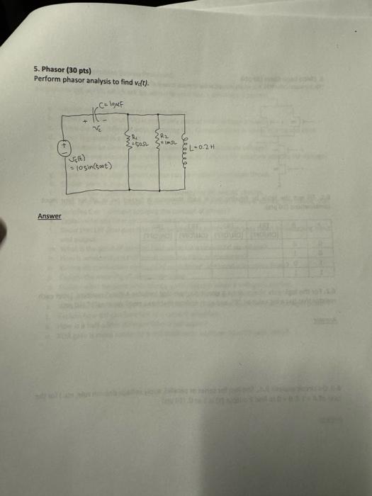 Solved 5. Phasor (30 pts) Perform phasor analysis to find | Chegg.com