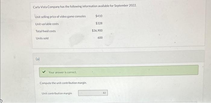Solved Carla Vista Company has the following information | Chegg.com