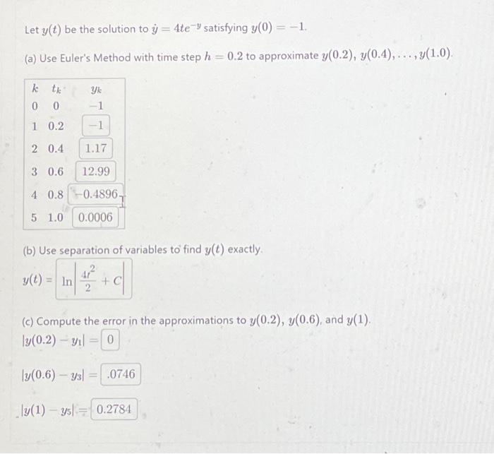 Solved Let y(t) be the solution to y˙=4te−y satisfying | Chegg.com Solved Let y(t) be the solution to y˙=4te−y satisfying | Chegg.com