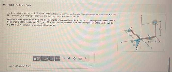 Solved The bent rod is supported at A,B, and C by smooth | Chegg.com