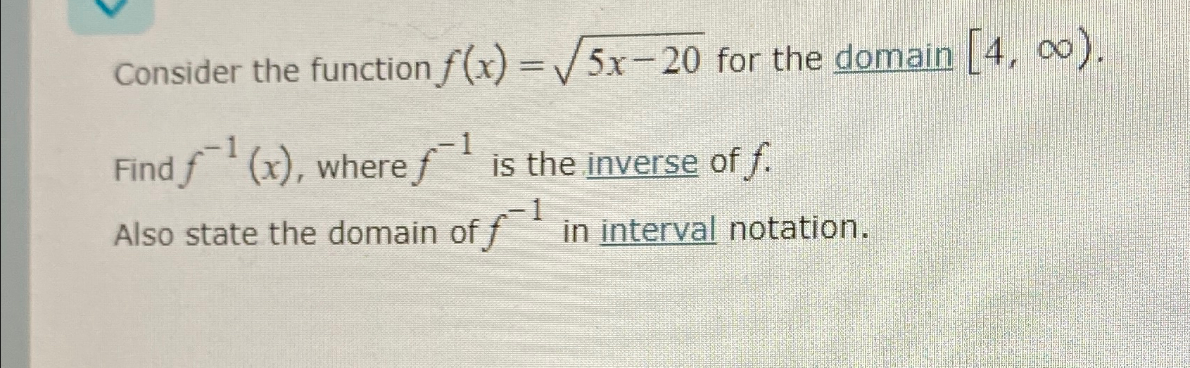 Solved Consider the function f(x)=5x-202 ﻿for the domain | Chegg.com