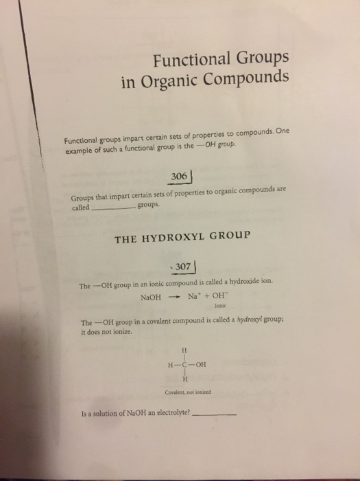 Solved Functional Groups in Organic Compounds Functional | Chegg.com