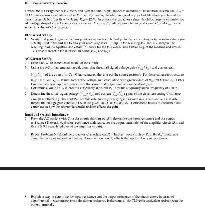 Solved For the pre-lab assignments assume rd and rin in the | Chegg.com