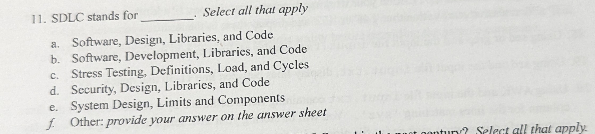 Solved SDLC stands forSelect all that applya. ﻿Software, | Chegg.com