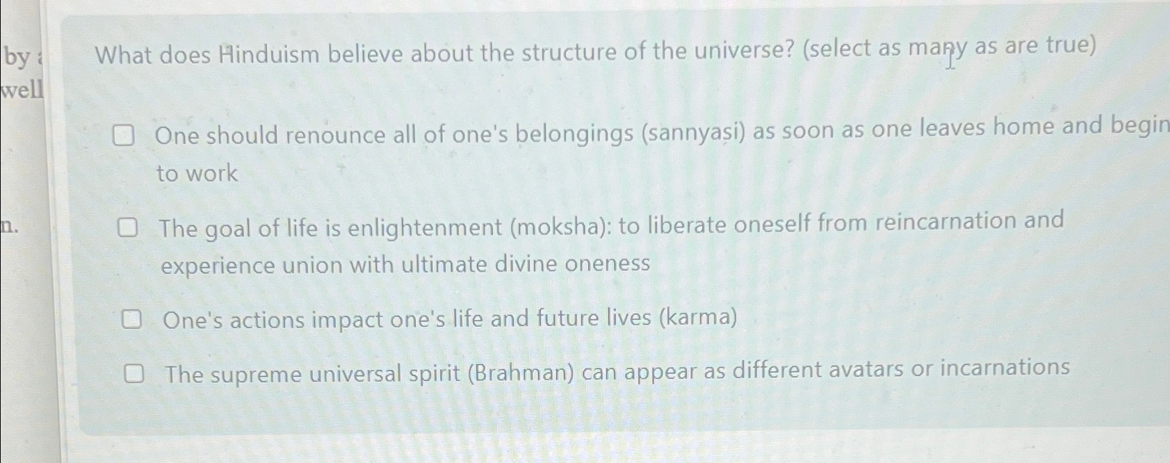 Solved What does Hinduism believe about the structure of the | Chegg.com