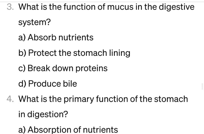 Solved biology: What is the function of mucus in the | Chegg.com