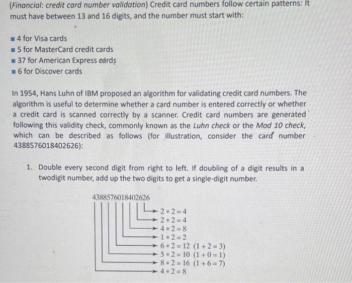 Solved Financial Credit Card Number Validation Credit