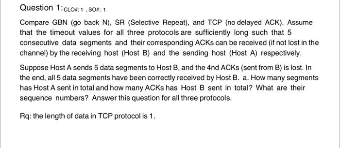 Solved Question 1: CLO#:1, SON: 1 Compare GBN (go back N), | Chegg.com