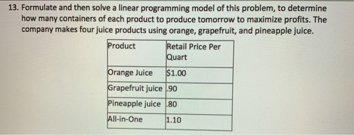 Solved Product 13. Formulate and then solve a linear | Chegg.com
