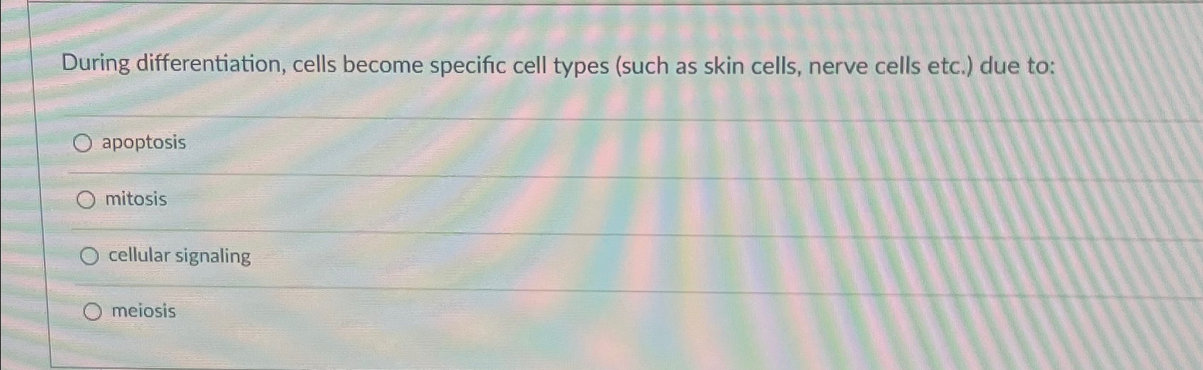 Solved During differentiation, cells become specific cell | Chegg.com