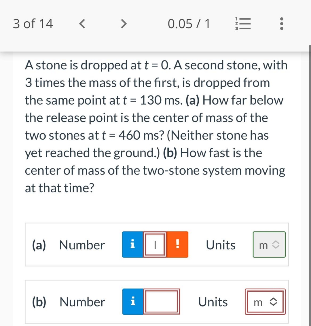 Solved 3 ﻿of A stone is dropped at t=0. ﻿A second stone, | Chegg.com