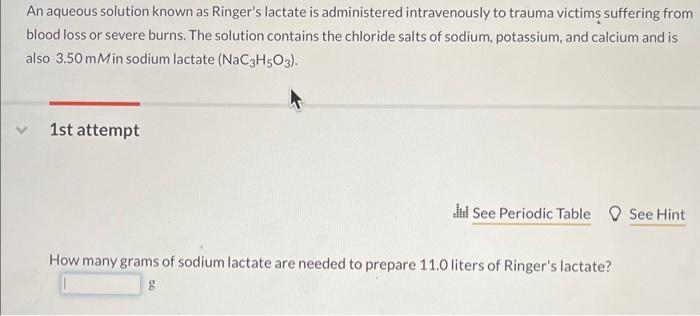 Solved An aqueous solution known as Ringer's lactate is | Chegg.com