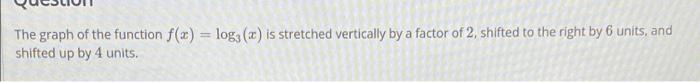 Solved The graph of the function f(x) = log10 (x) is | Chegg.com