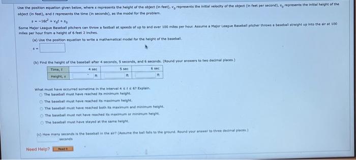 Solved Use the position equation given Belaw, where s | Chegg.com
