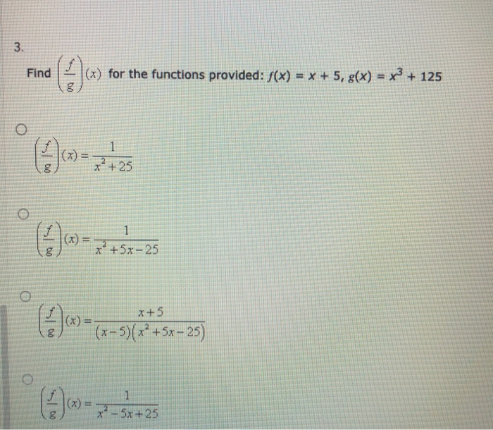 Solved 3. Find (6 (x) for the functions provided: (x) = + 5, | Chegg.com