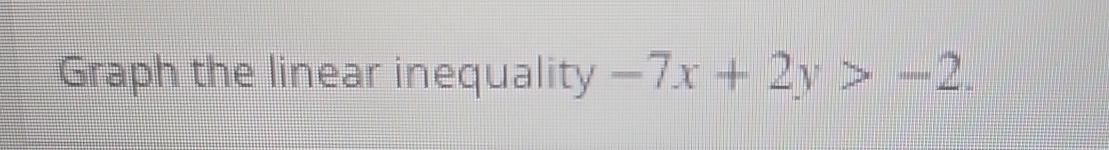 Solved Graph the linear inequality -7x+2y>-2 | Chegg.com