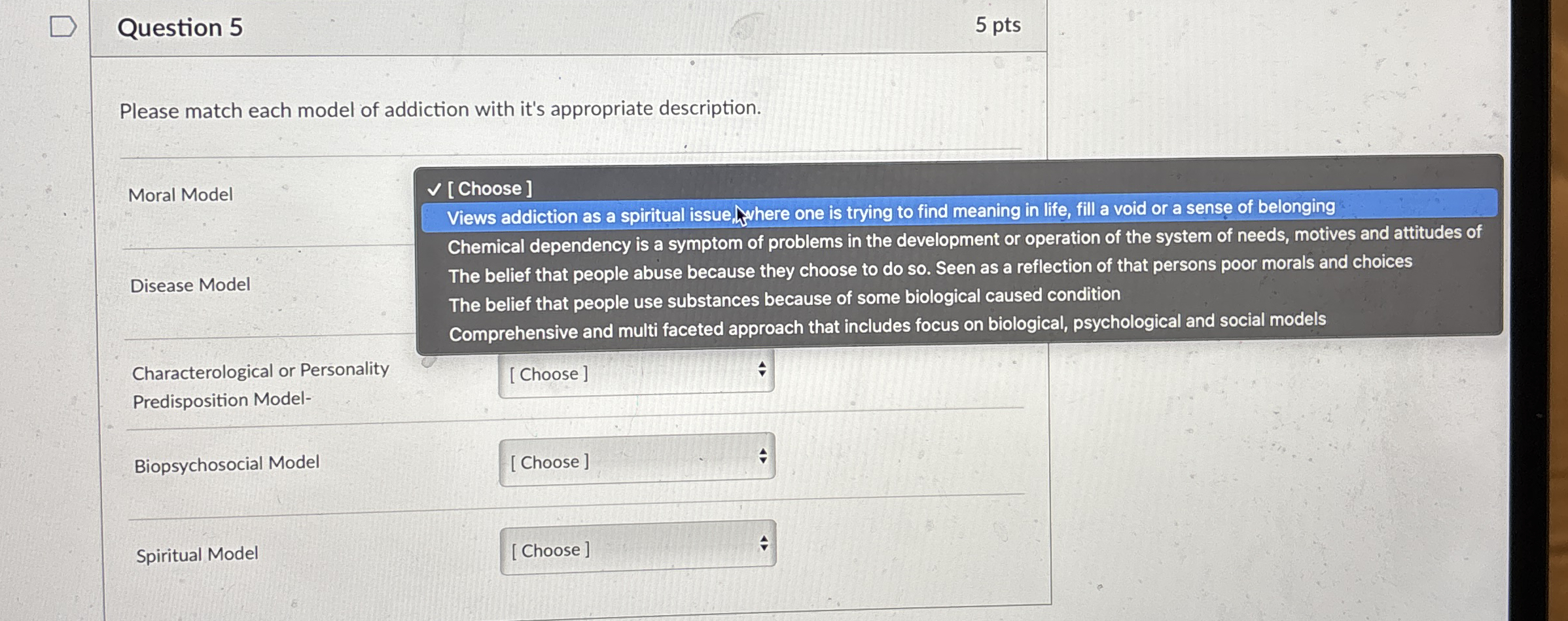Solved Question 55 ﻿ptsPlease match each model of addiction | Chegg.com