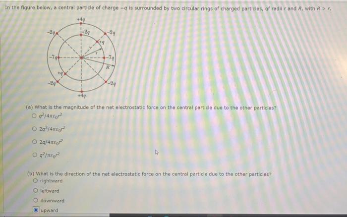 Solved In the figure below, a central particle of charge -q | Chegg.com