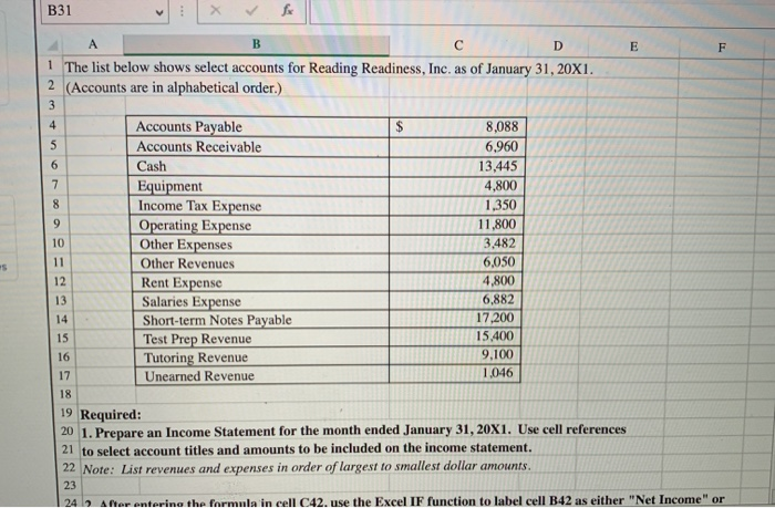 Solved Preparing an Income Statement using Excel's SUM, IF | Chegg.com