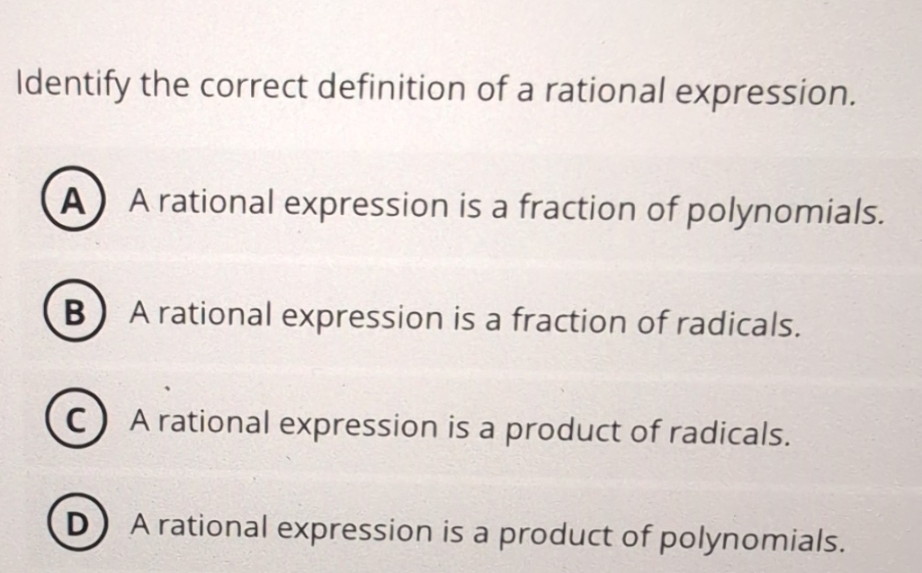 Identify the correct definition of a rational | Chegg.com
