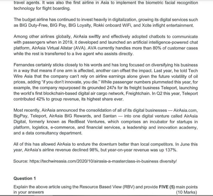 Solved AirAsia - A Masterclass in Business Diversity Despite | Chegg.com