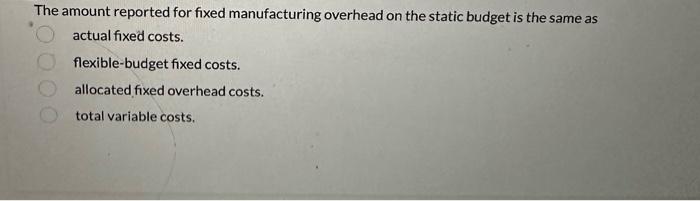 Solved The amount reported for fixed manufacturing overhead | Chegg.com