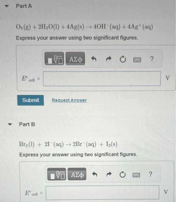 Solved Calculate E∘ cell for each of the following balanced | Chegg.com