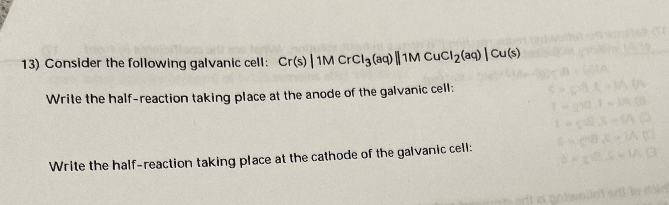 Solved Consider the following galvanic cell: | Chegg.com