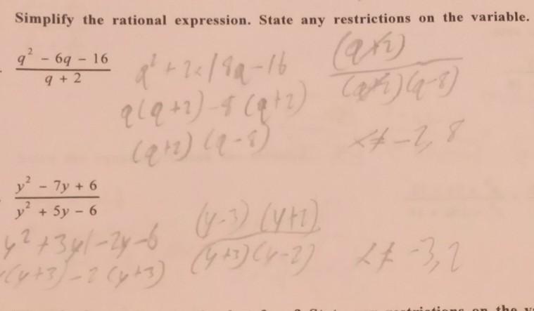 Solved Simplify the rational expression. State any | Chegg.com