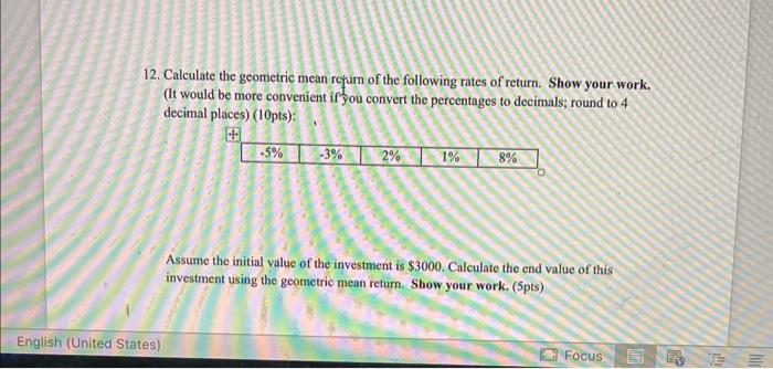 Solved 12. Calculate the geometric mean rojurn of the | Chegg.com