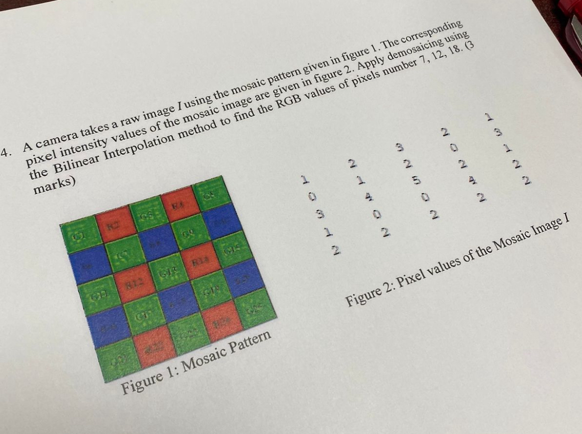 Solved cameratakes a raw image I using the mosaic pattern | Chegg.com