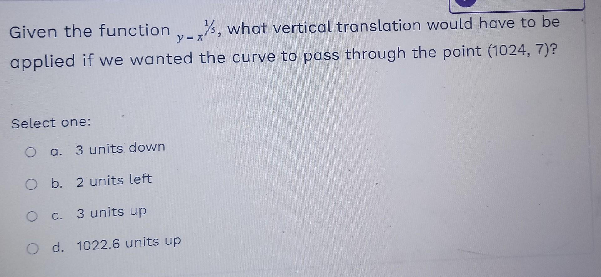 Solved Given the function y=x1/s, what vertical translation | Chegg.com