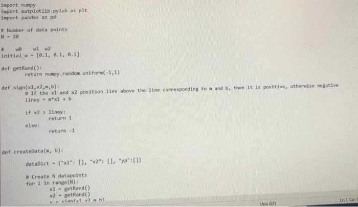 Modify the program called perceptron.py to implement | Chegg.com
