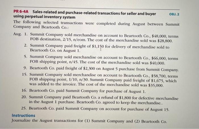 Solved PR 6-4A Sales-related and purchase-related | Chegg.com