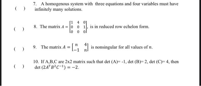 Solved 7. A homogenous system with three equations and four | Chegg.com