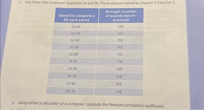 Solved 2. Use these data to answer Questions 2a and 2b. | Chegg.com