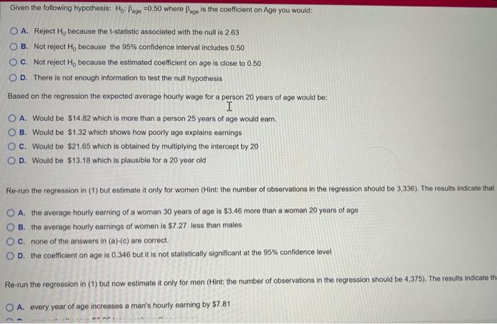 Using the Excel data set CPSO8 (described), run a | Chegg.com