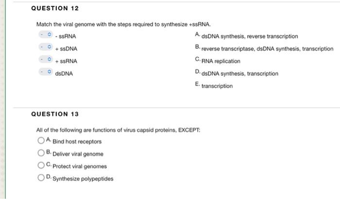 Solved Match the viral genome with the steps required to | Chegg.com